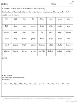 Orton-Gillingham Assessment Level 1-5 Pre and Post Tests Leveled ...