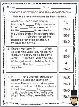 President's Day Word Problems | Word List Builder