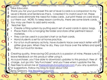 Orton-Gillingham Word Cards Level Five | Word List Builder
