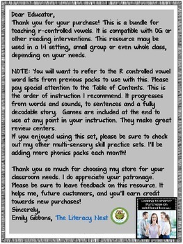 Orton-Gillingham Phonics R Controlled Vowels Multisensory Activities ...