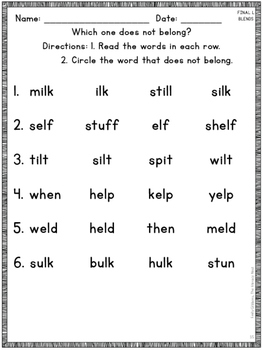 Final L Blends Orton-Gillingham Level 1 Multisensory Phonics Activities ...
