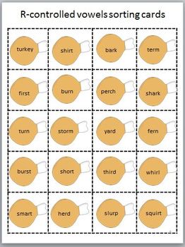 R Controlled vowels | Word List Builder