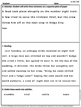 Orton-Gillingham Assessment Pre and Post Tests Leveled Placement LEVEL ...
