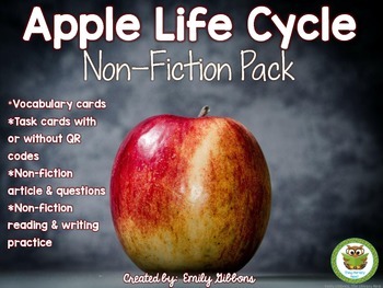 Apple Life Cycle Printables Non-Fiction Task Cards and Listening Center ...