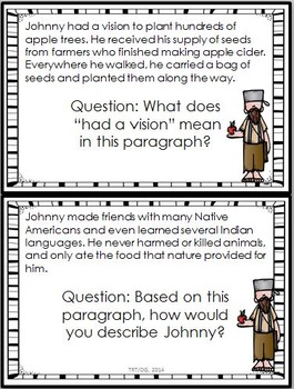 Johnny Appleseed Task Cards Literacy Center Non-Fiction Reading | Word ...