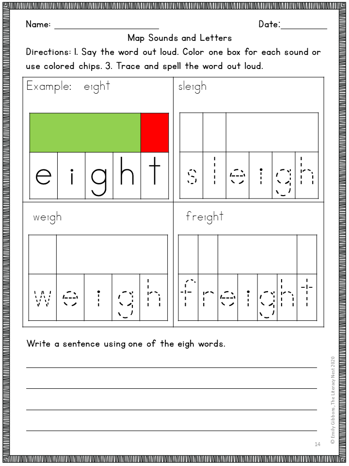 Long A Phonics Practice EIGH Vowel Team Multisensory Orton-Gillingham ...