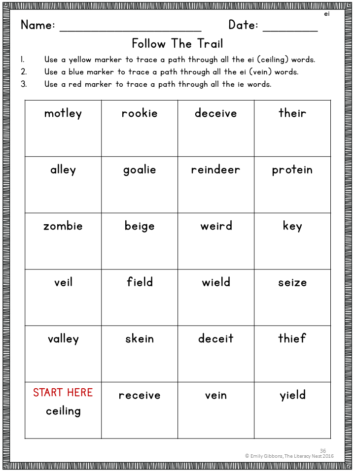 EI Vowel Digraph Multisensory Phonics Pack Orton-Gillingham Resources ...