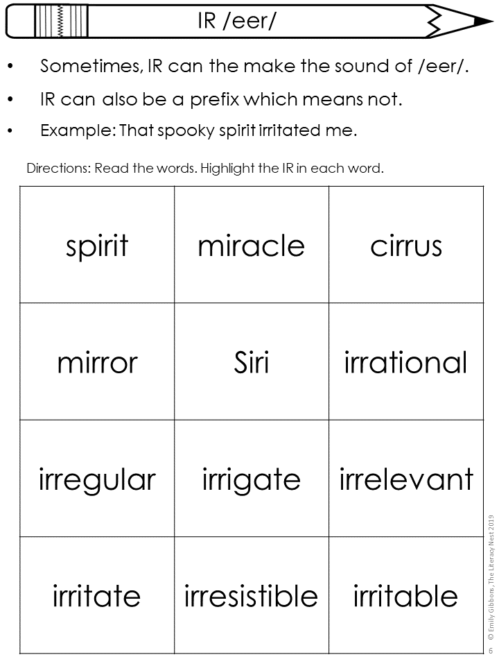 Advanced Orton-Gillingham Activities for IR /eer/ | Word List Builder