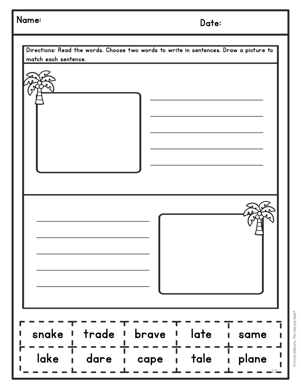 Summer Review Phonics Activities: VCe | Word List Builder