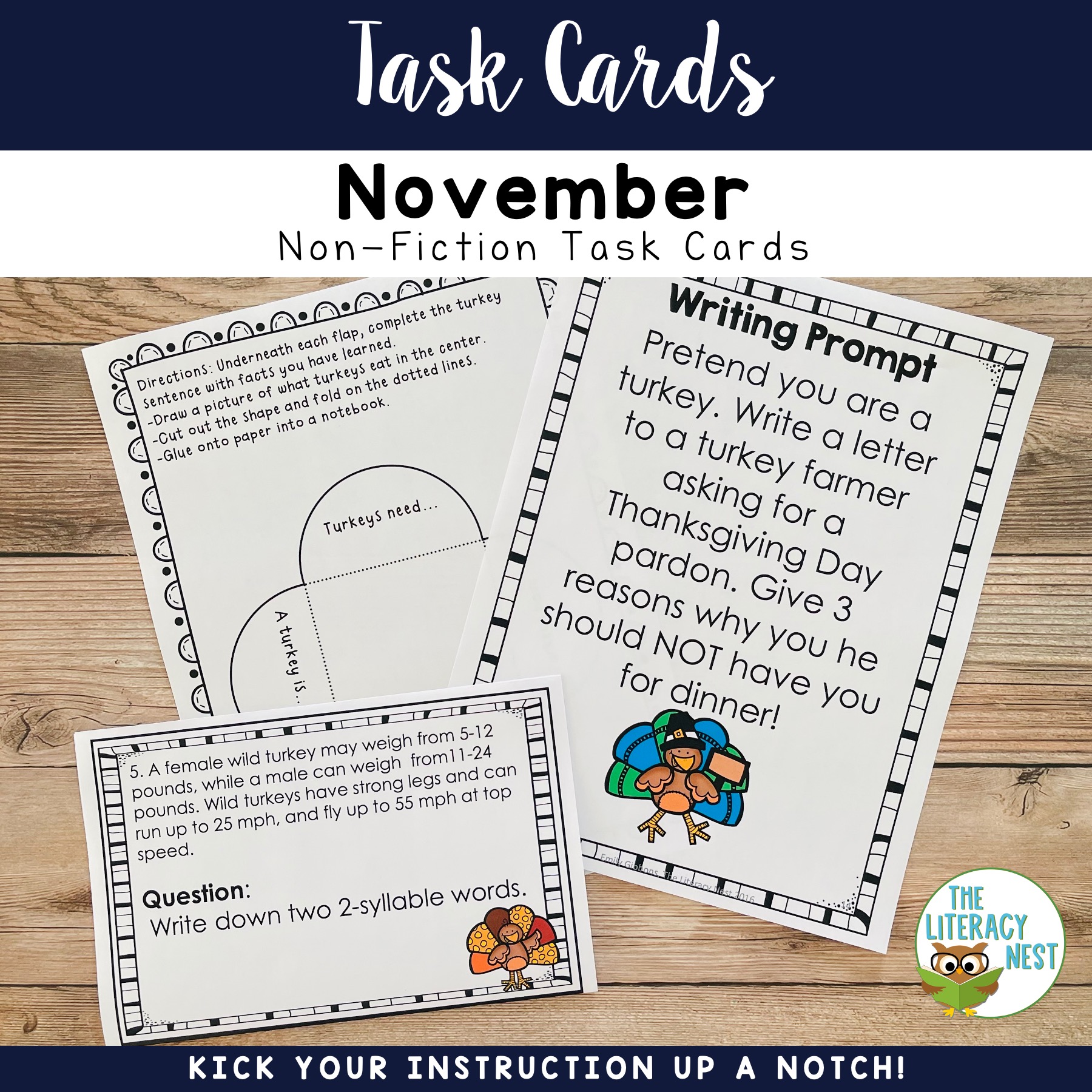 November Centers Non-Fiction Turkey Task Cards #spedgivesthanks | Word ...
