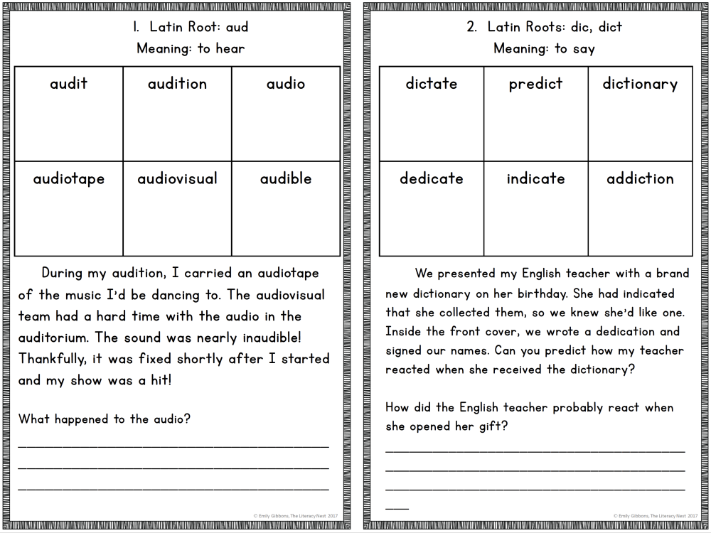 Morphology Activities Latin Roots and Greek Forms - The Literacy Nest