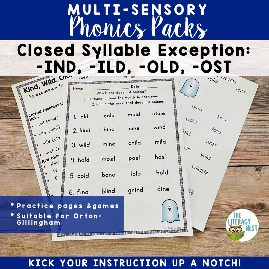 Closed Syllable Exception IND ILD OLD OST OLL OLT Systematic closed-syllable-exception-ind-ild-old-ost-oll-olt-systematic