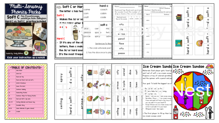 Hard C and Soft C Sounds Orton-Gillingham Activities - The Literacy Nest