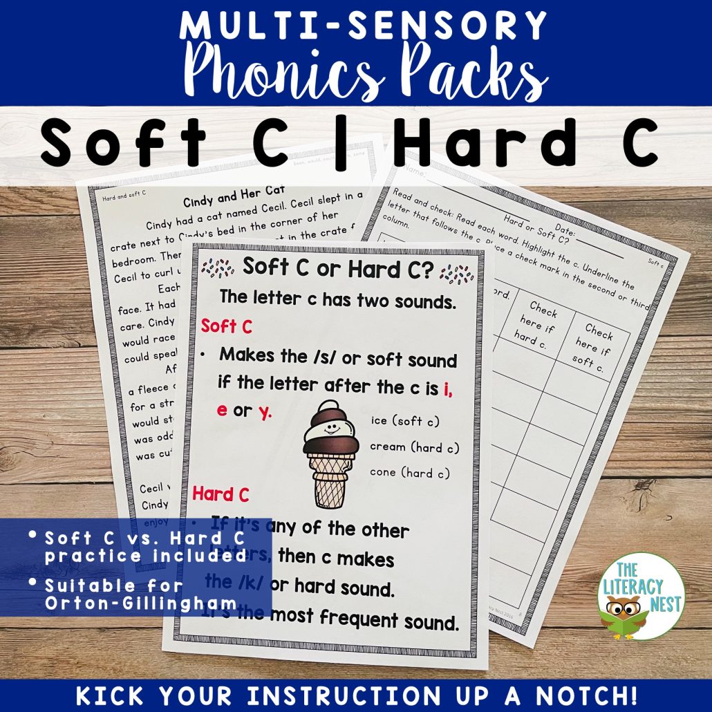 Hard C and Soft C Sounds Orton-Gillingham Activities - The Literacy Nest