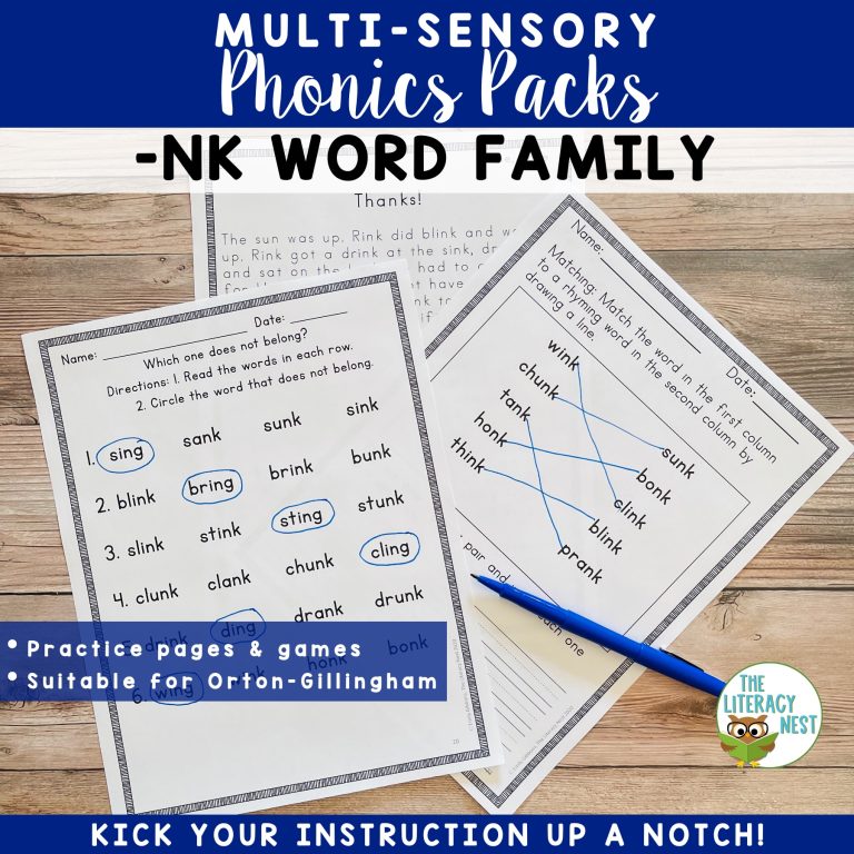 Phonics Packs: -NK Glued Sounds | Multisensory Phonics Approach Orton ...