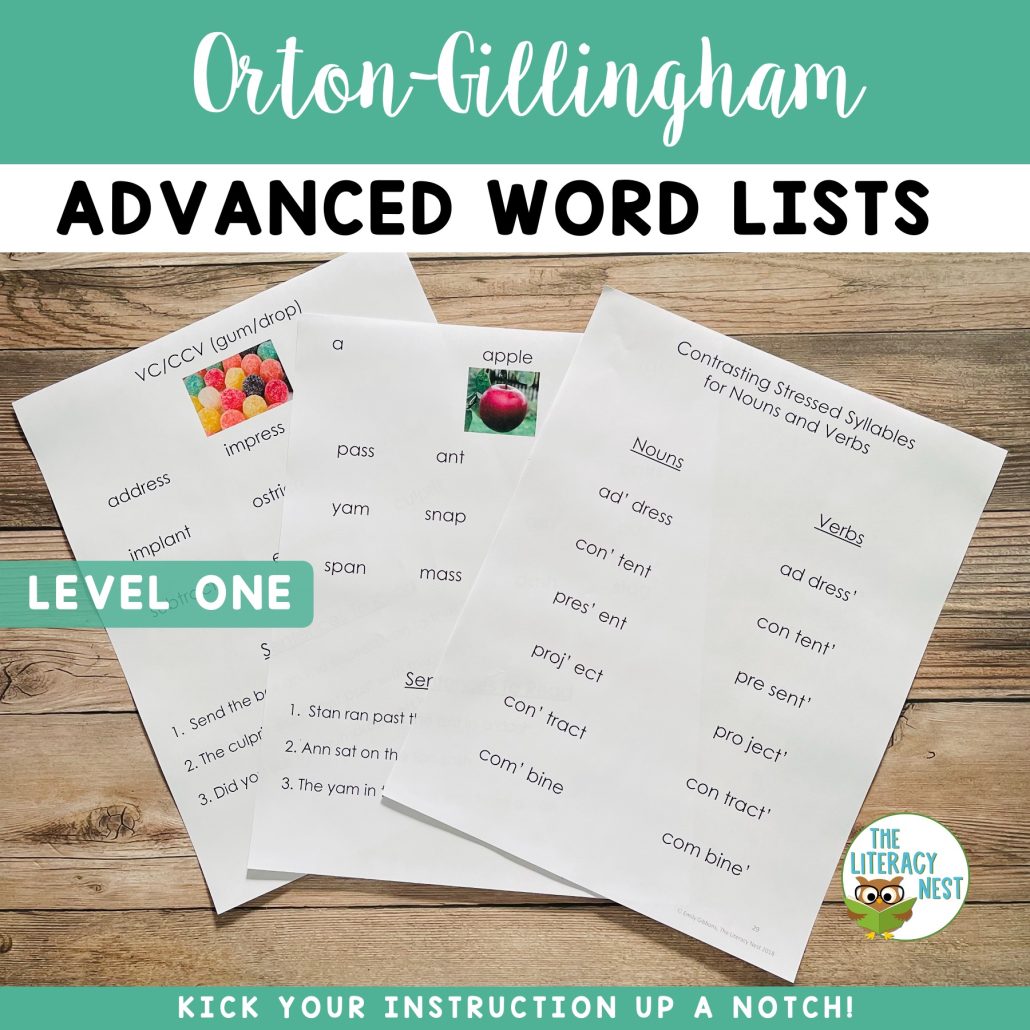 Decodable Word Lists & Sentences for ADVANCED Orton-Gillingham Level 1 ...