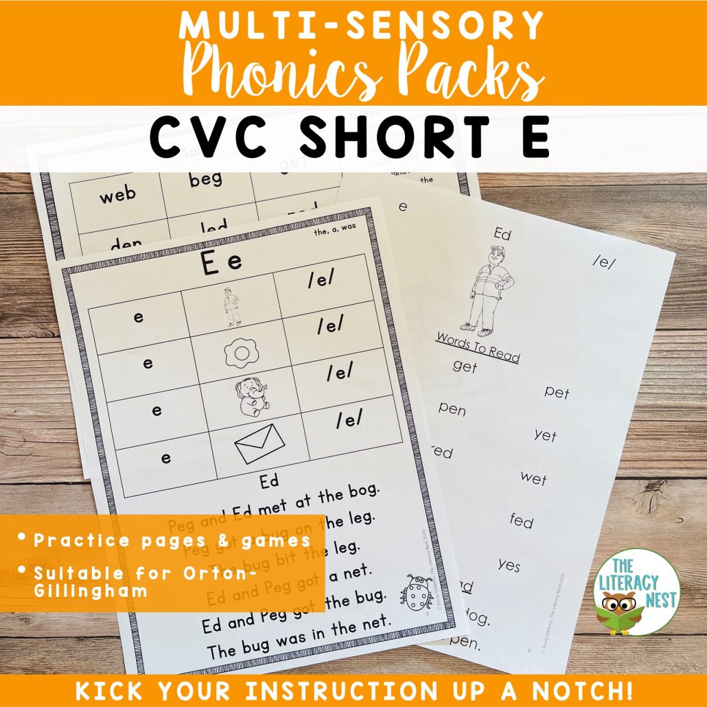 CVC Short E Multisensory Phonics Orton-Gillingham Activities - The ...