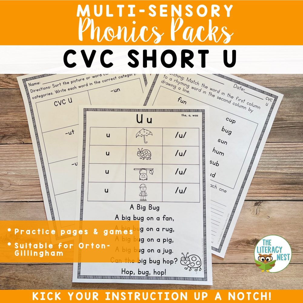 Phonics Packs: CVC Short U | Multisensory Orton-Gillingham Literacy ...