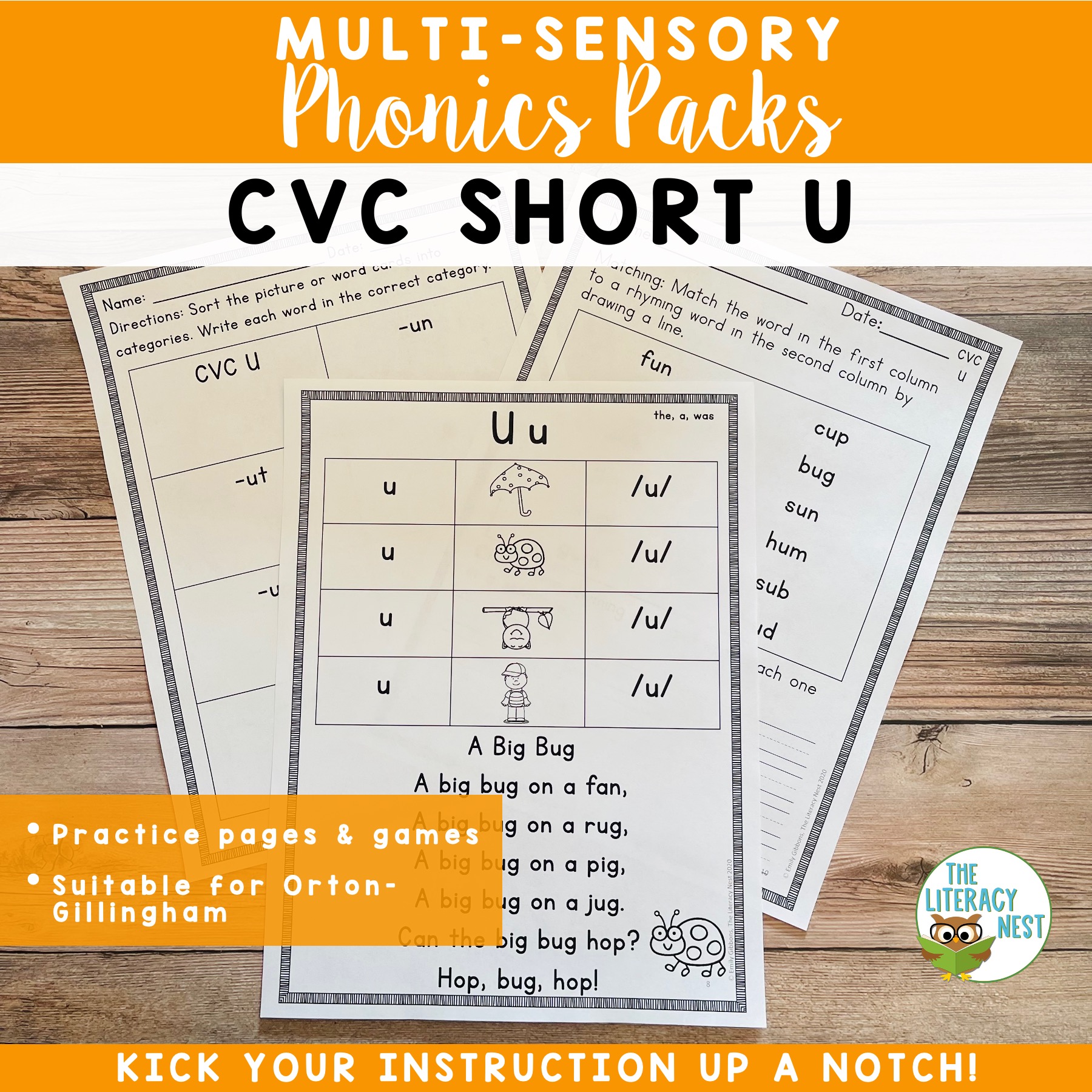 Phonics Packs: CVC Short U | Multisensory Orton-Gillingham Literacy ...