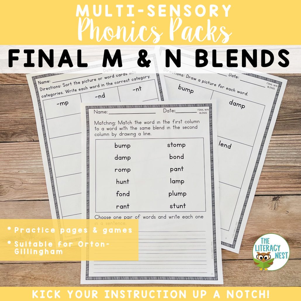Consonant Blends (Final M N) Worksheets Activities for Orton-Gillingham ...