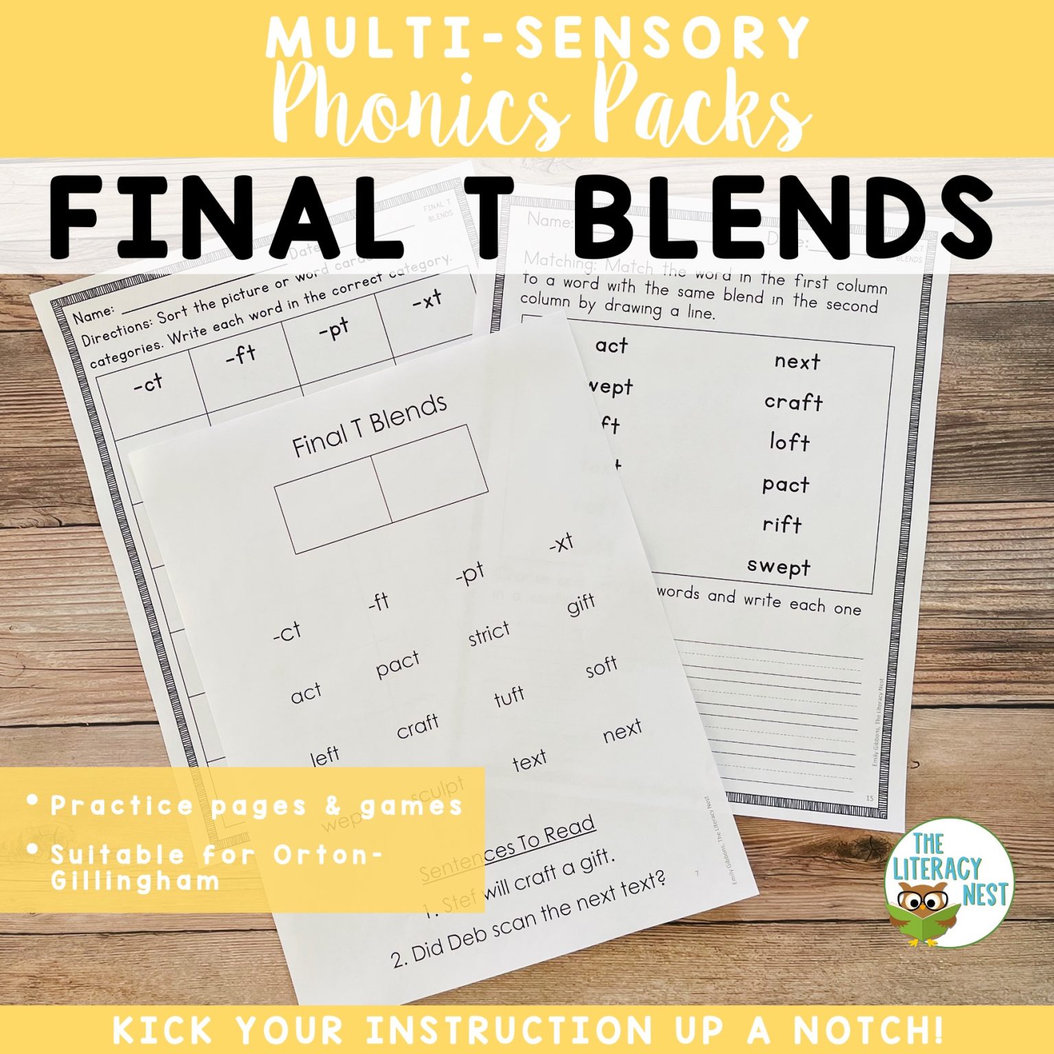 Consonant Blends (Final T) Worksheets Activities for Orton-Gillingham ...