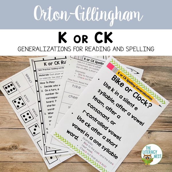 K or CK Spelling Rules for Orton-Gillingham Lessons - The Literacy Nest