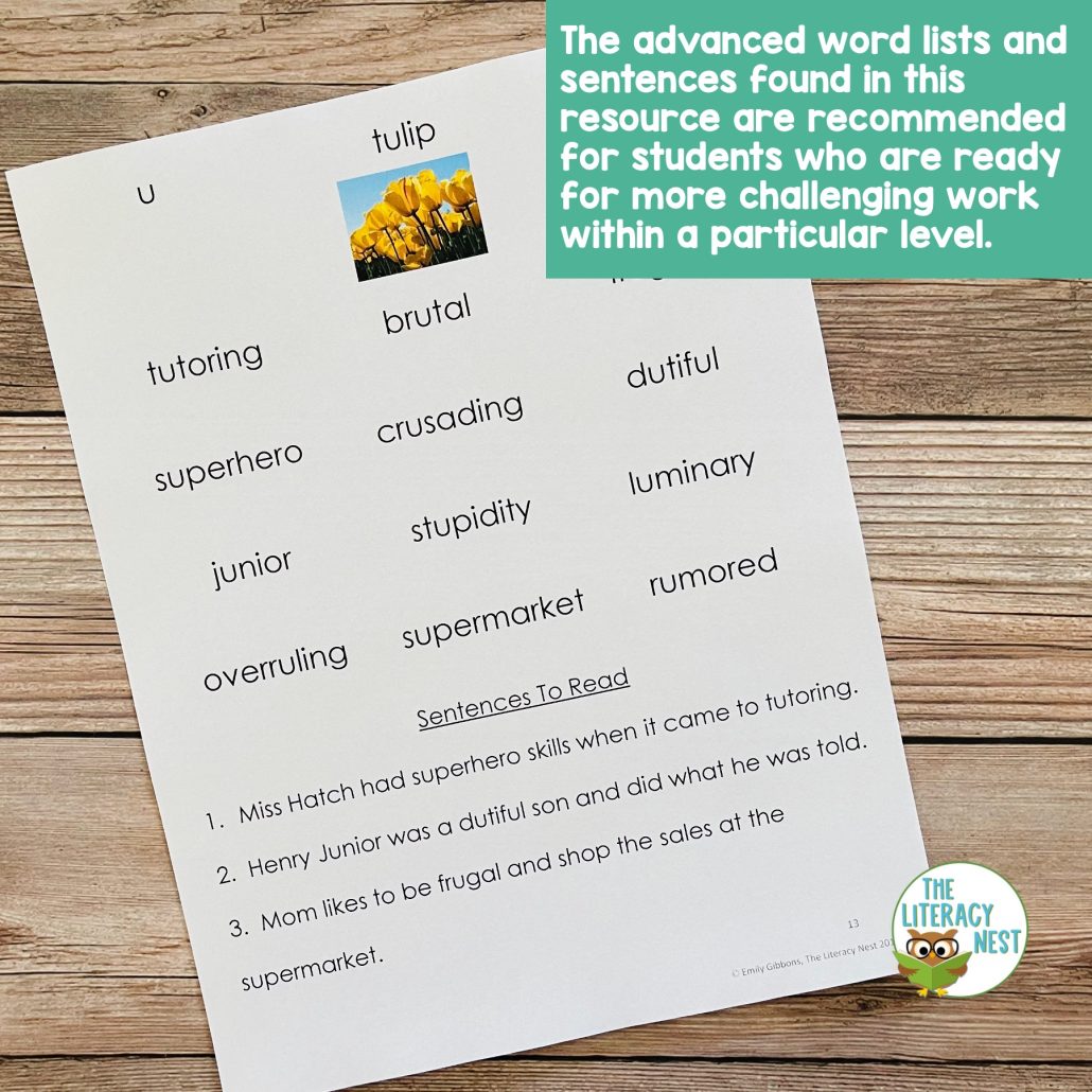 Decodable Word Lists and Sentences for ADVANCED Orton Gillingham Level ...