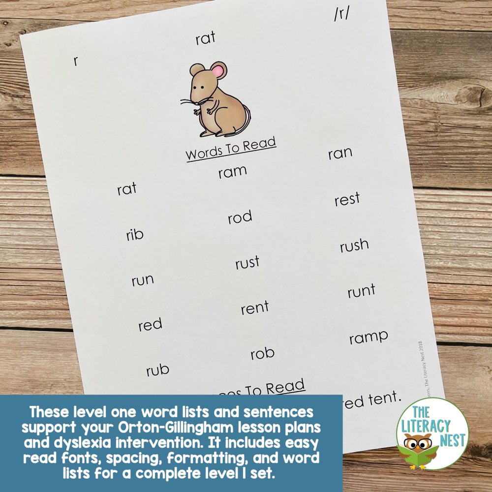 Decodable Word Lists & Sentences for Orton Gillingham Lessons Level 1 ...