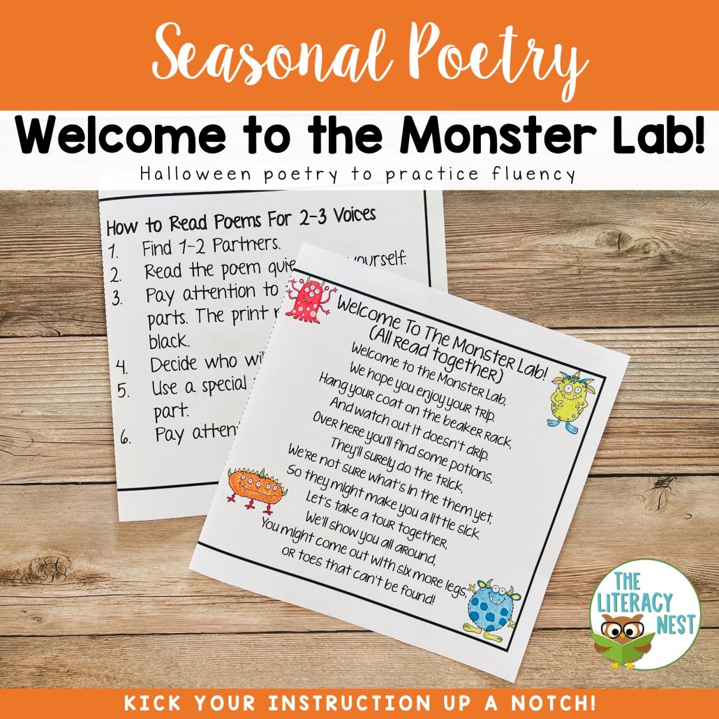 Halloween Poetry for Fluency Practice Monster Theme - The Literacy Nest