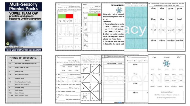 Diphthong: OW | Orton-Gillingham Multisensory Phonics Activities ...