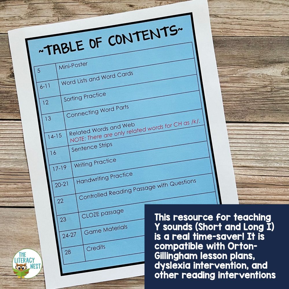 Advanced Orton-Gillingham Activities Y Sounds (short I and long I)