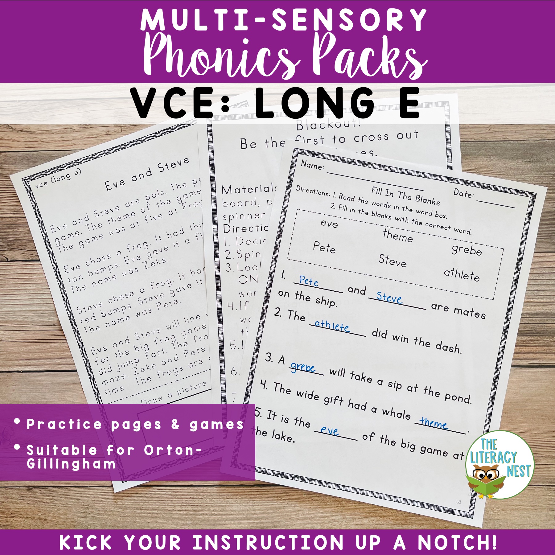 VCE: Long E | Orton-Gillingham Activity Multisensory Phonics Structured ...