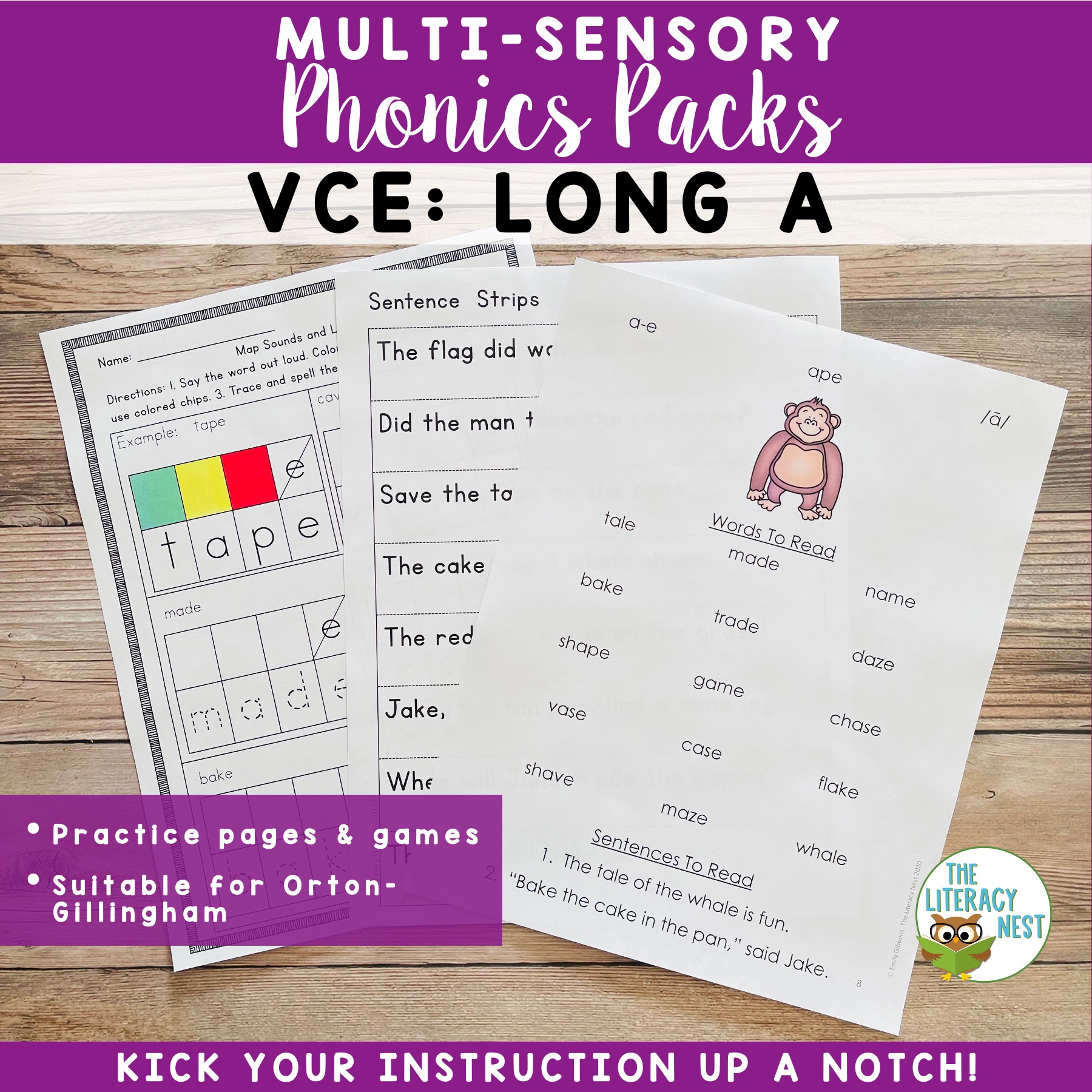 VCE: Long A | Orton-Gillingham Activity Multisensory Phonics Structured ...