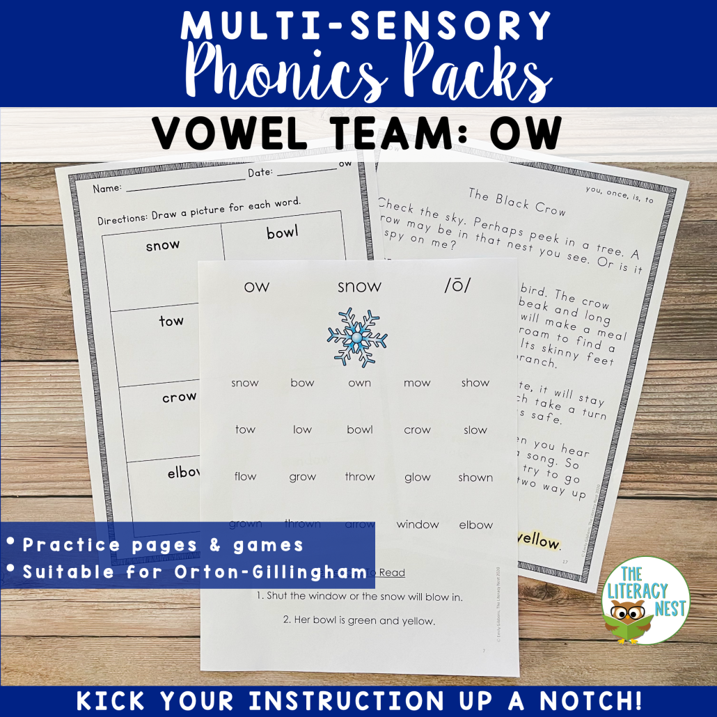 Vowel Team: OW | Orton-Gillingham Multisensory Phonics Activities - The ...