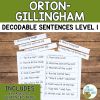 Orton-Gillingham Decodable Sentences Level One - The Literacy Nest