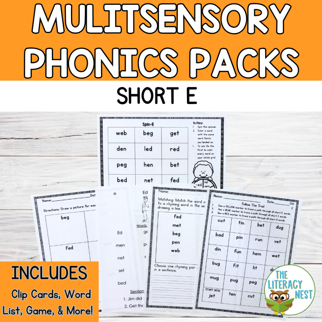 CVC Short E Phonics Activities for Orton-Gillingham Lessons - The ...