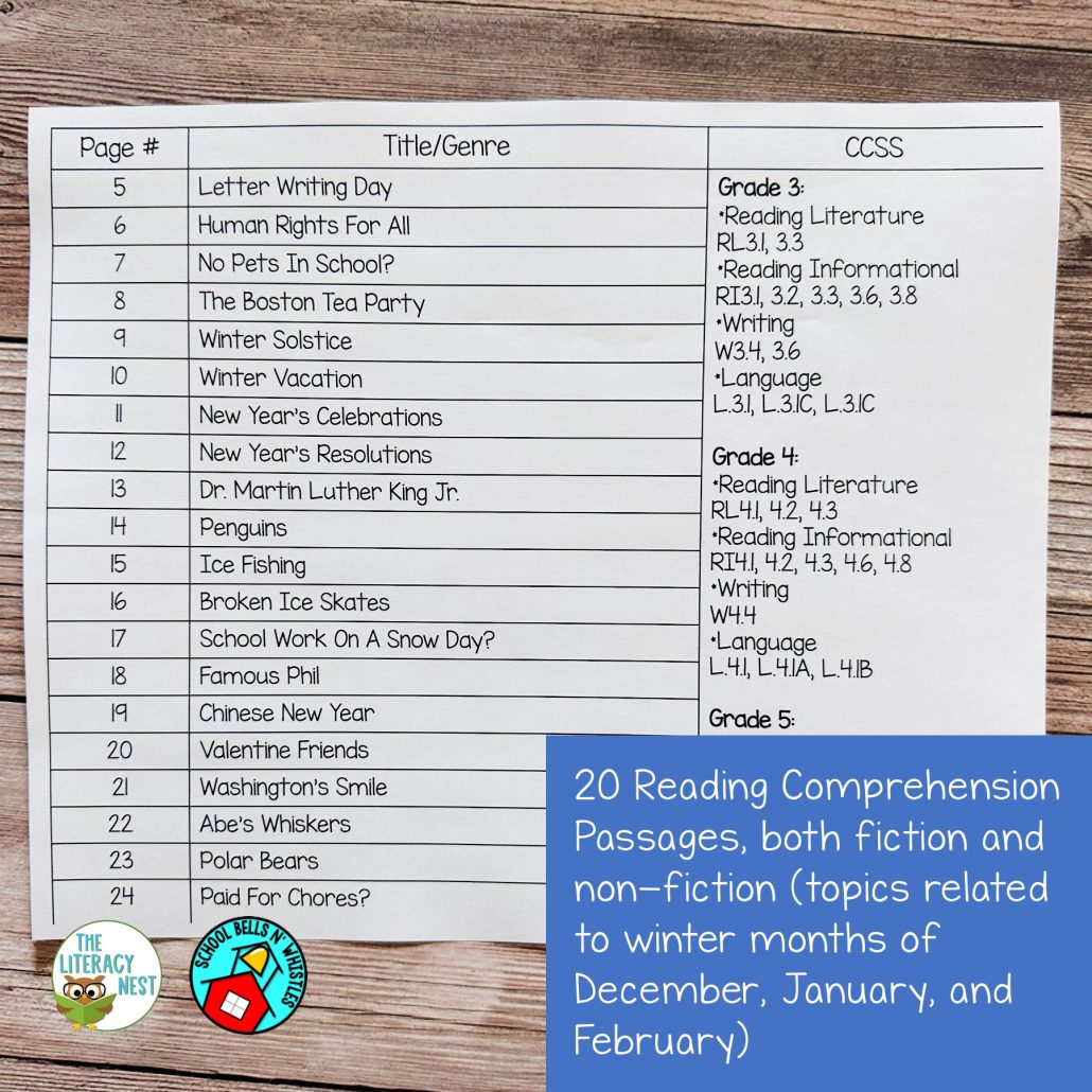 Reading Comprehension Winter Passages for Upper Elementary - The ...
