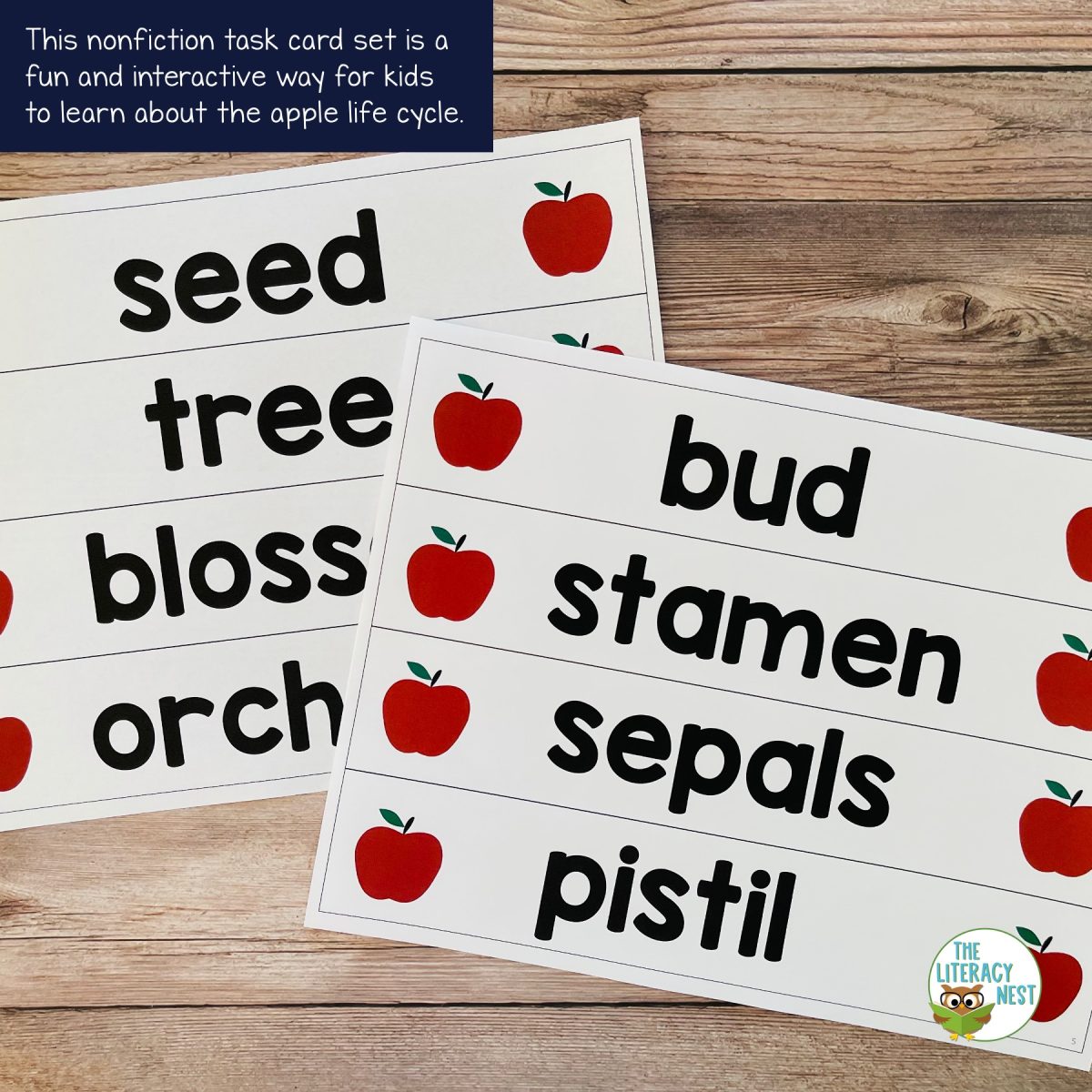 Nonfiction Task Cards Apple Life Cycle for Listening Center - The ...