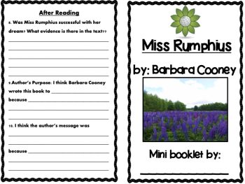 Book Companion Activities for Miss Rumphius by Barbara Cooney - The ...