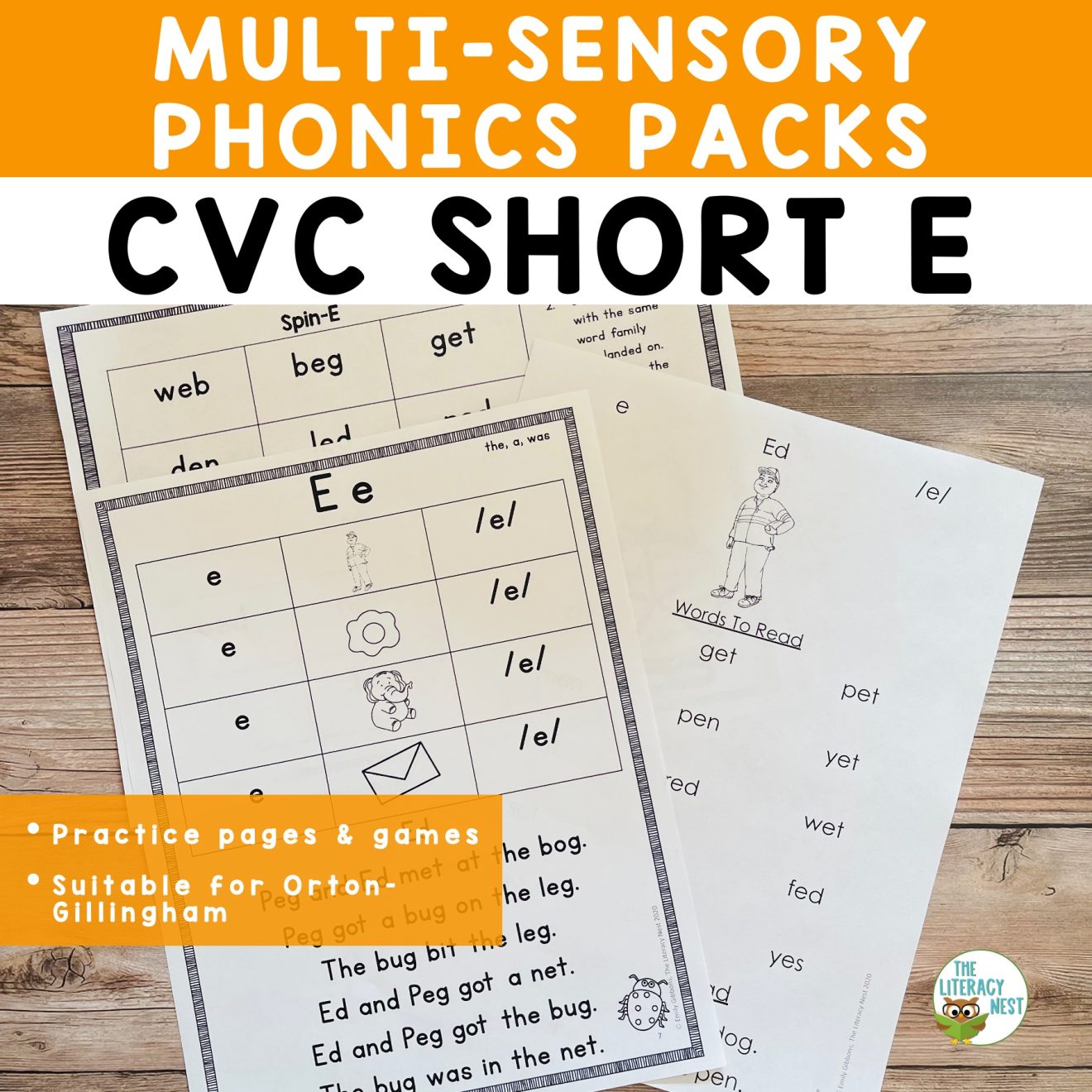 CVC Short E Phonics Activities for Orton-Gillingham Lessons - The ...