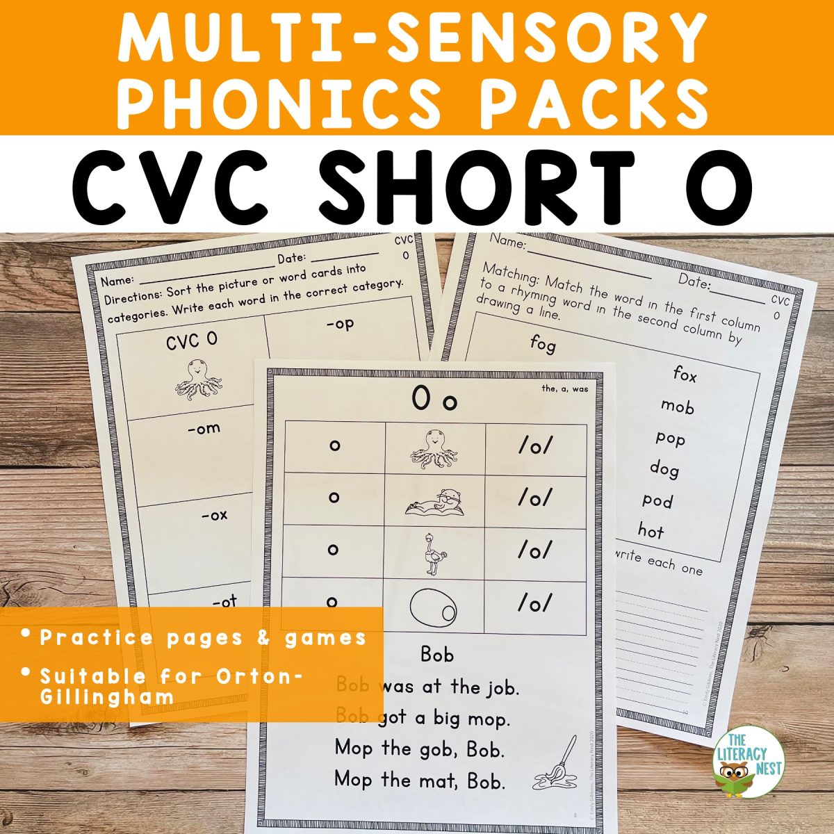 CVC Short O Literacy Activities for Orton-Gillingham Lessons - The ...