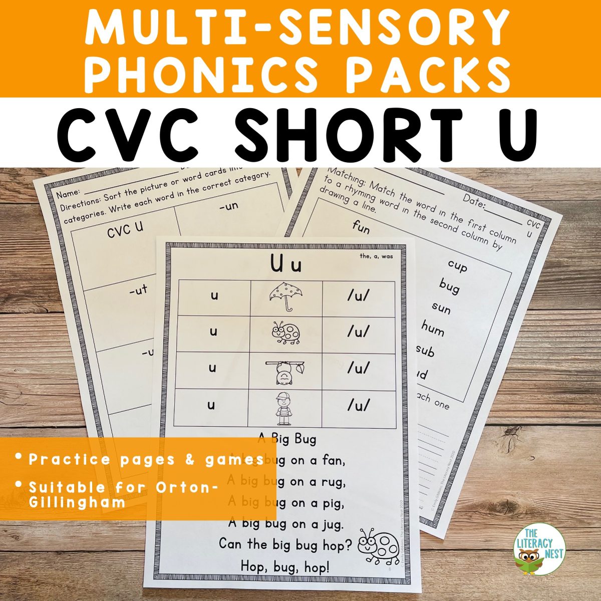 CVC Short U Literacy Activities for Orton-Gillingham Lessons - The ...