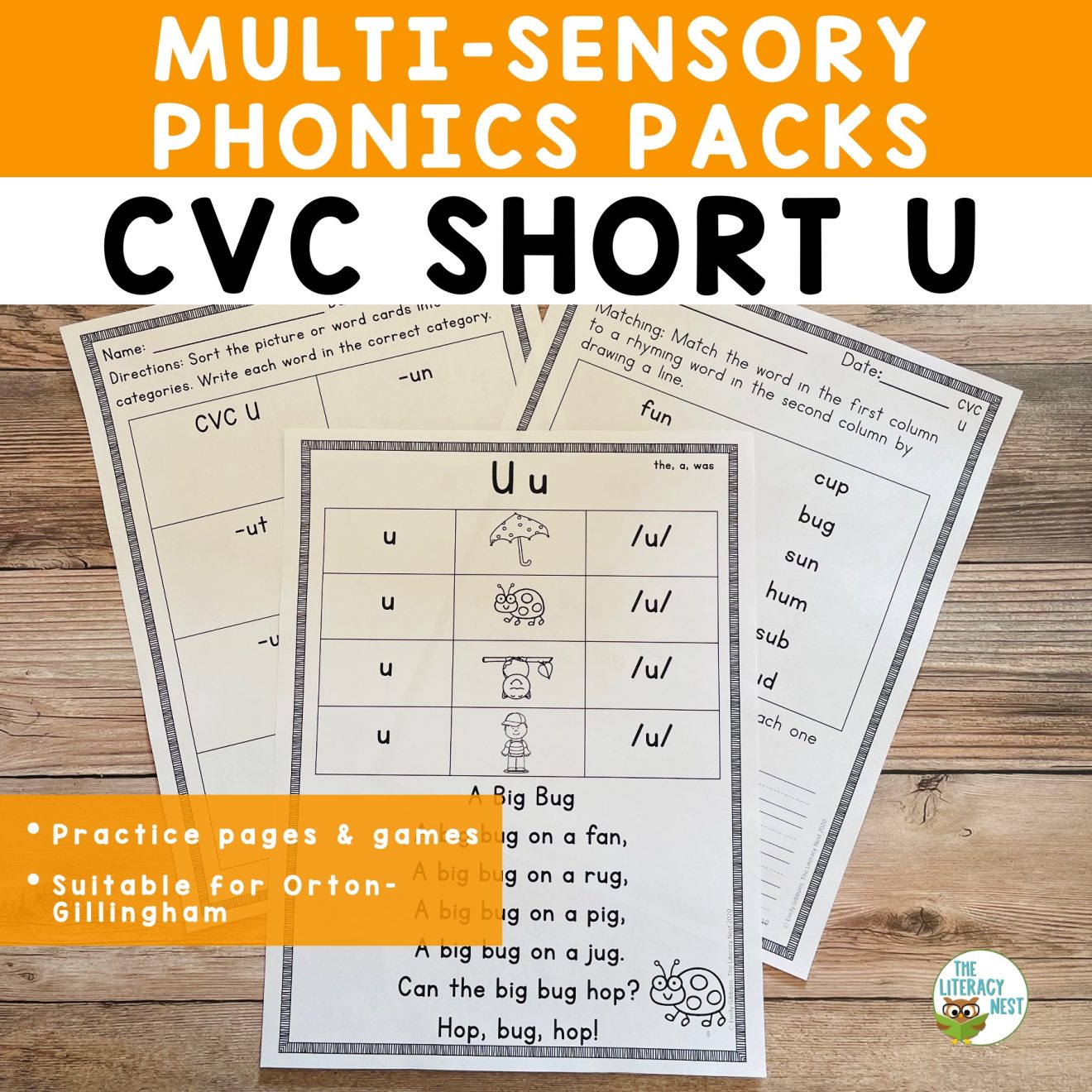 CVC Short U Literacy Activities for Orton-Gillingham Lessons - The ...