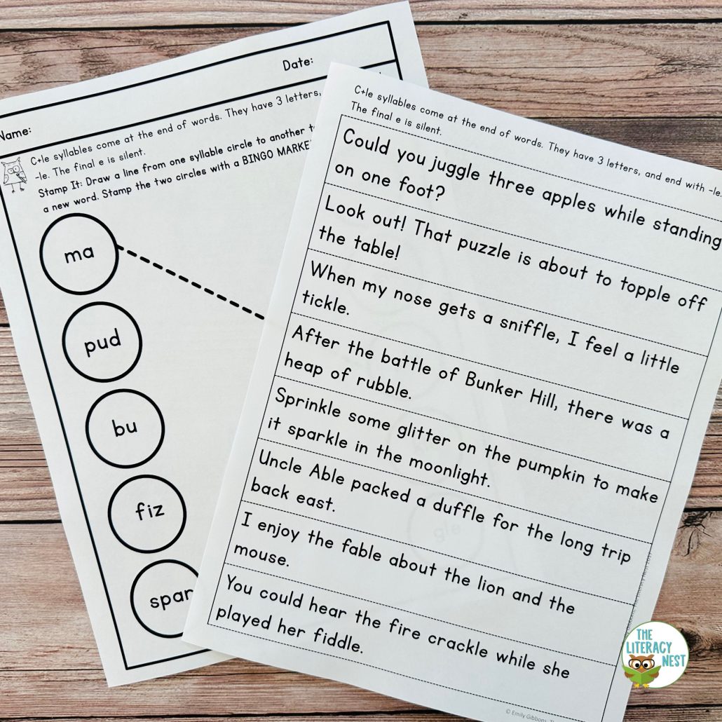 C+LE Syllable Type Orton-Gillingham Activities - The Literacy Nest