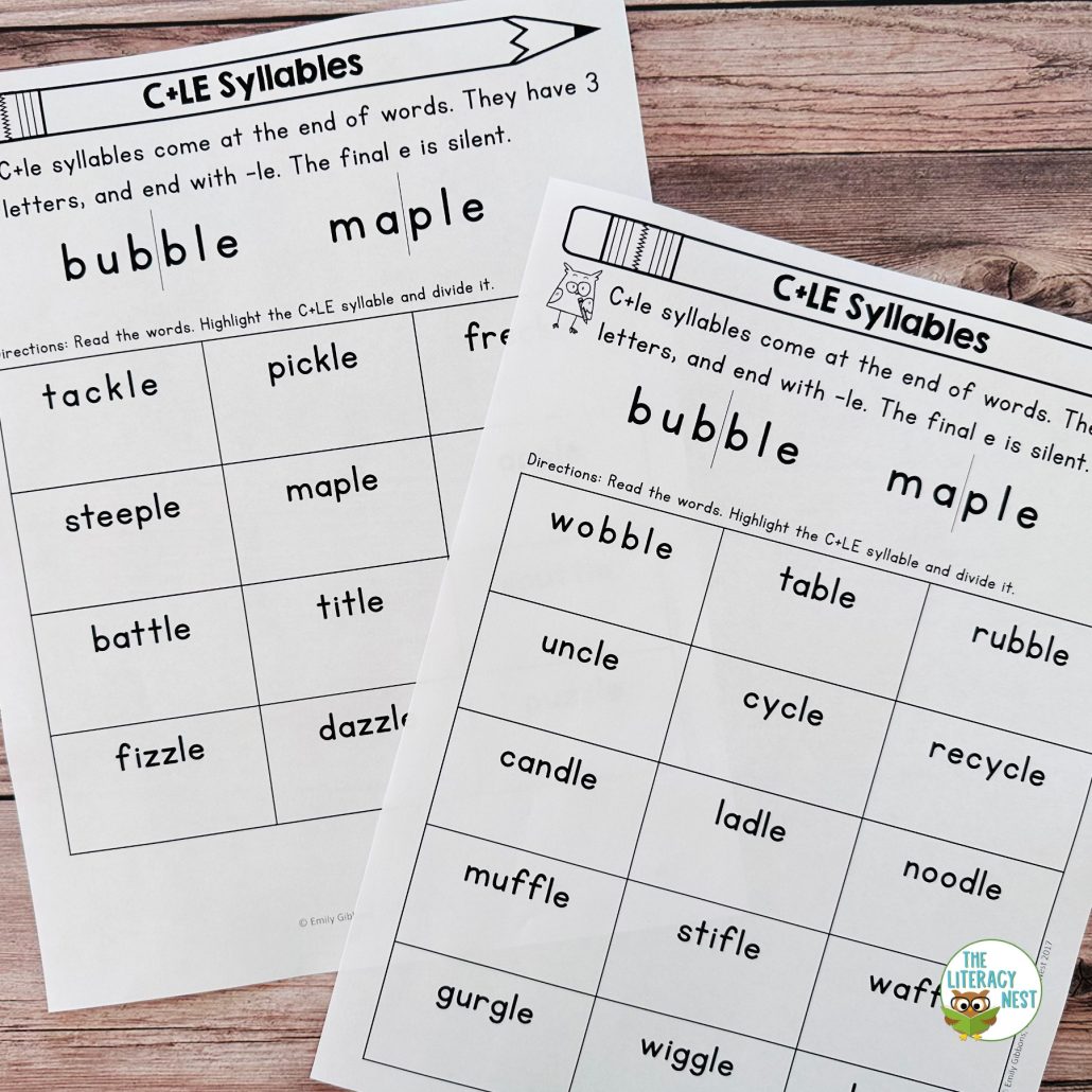 C+LE Syllable Type Orton-Gillingham Activities - The Literacy Nest