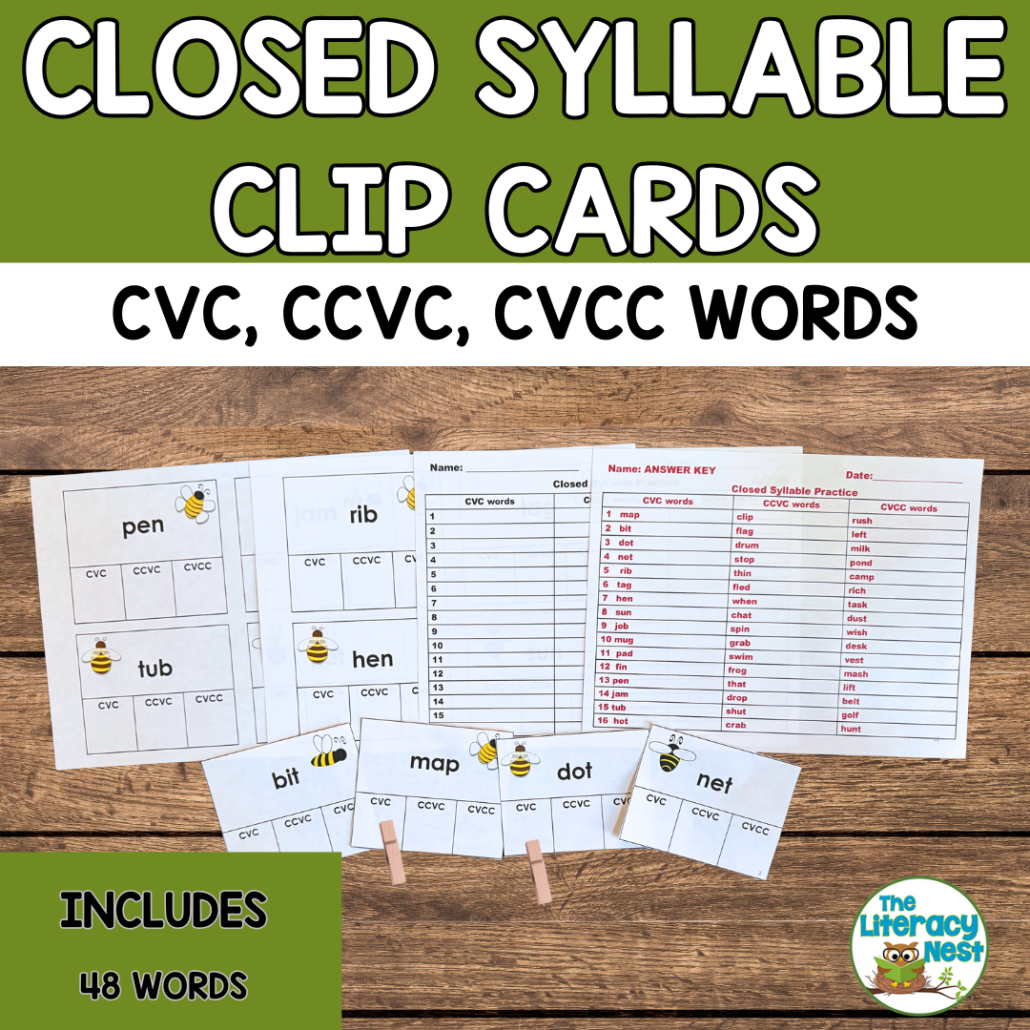 Closed Syllable Clip Cards - The Literacy Nest