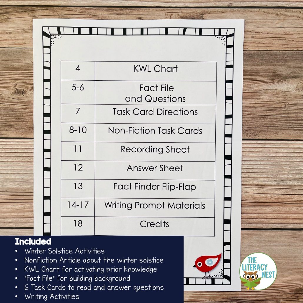 Task Cards Winter Solstice Informational Text Activity - The Literacy Nest