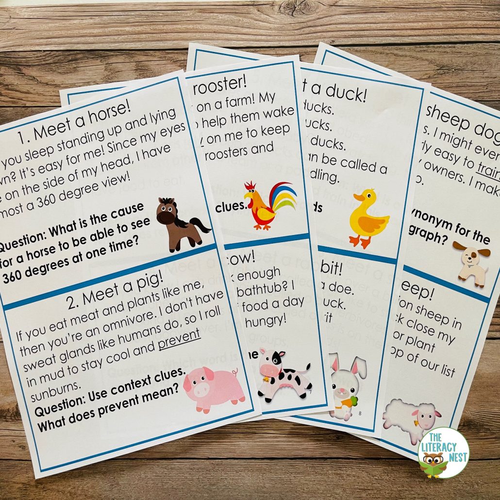 Task Cards Farm Animals Informational for Literacy Centers - The ...