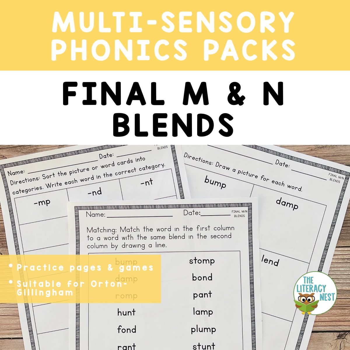 Consonant Blends Final M and N Phonics Activities for Orton-Gillingham ...