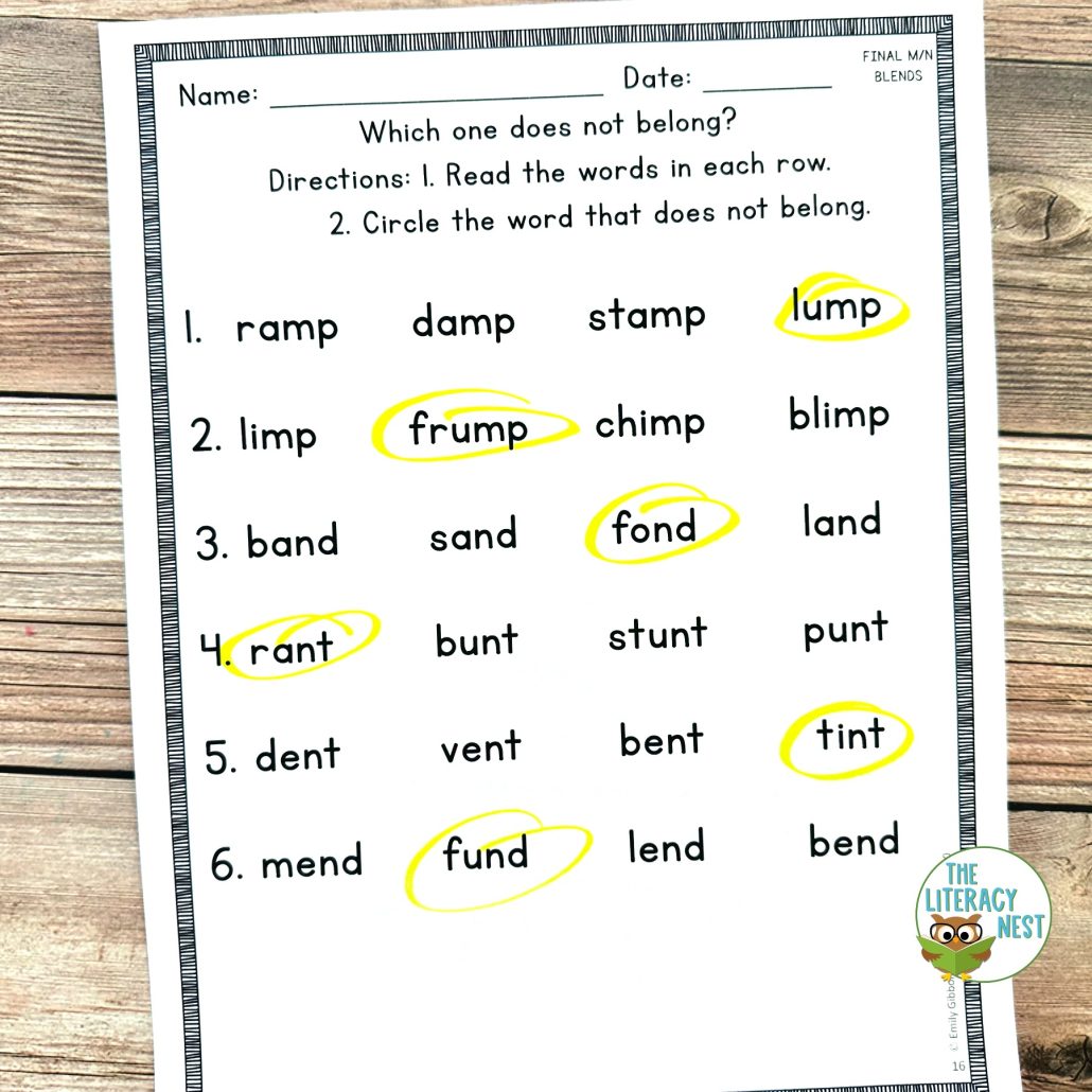 Consonant Blends Final M and N Phonics Activities for Orton-Gillingham ...